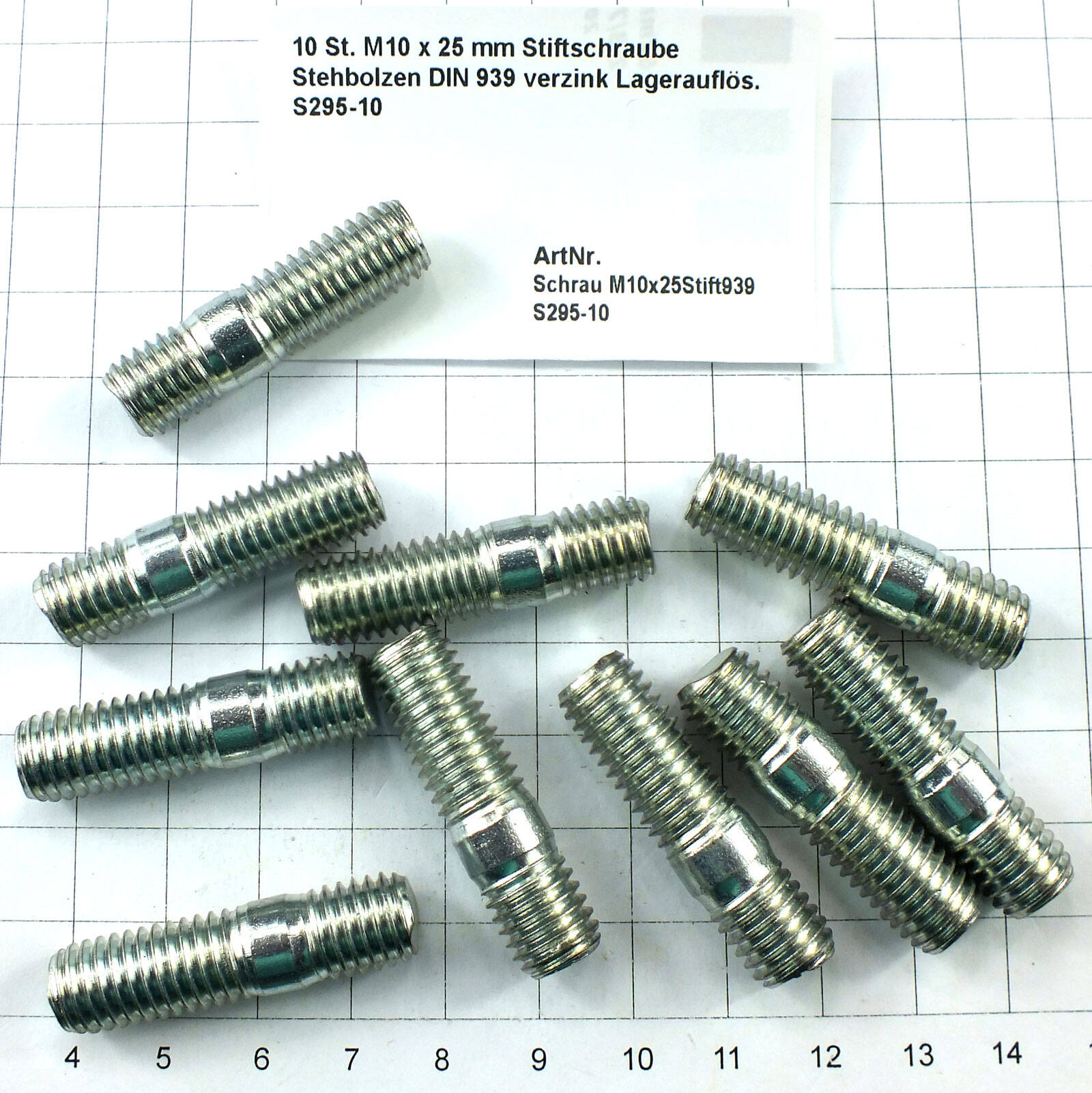 10 St. M10 x 25 mm Stiftschraube Stehbolzen DIN 939 verzink Lageraufl, 8,16