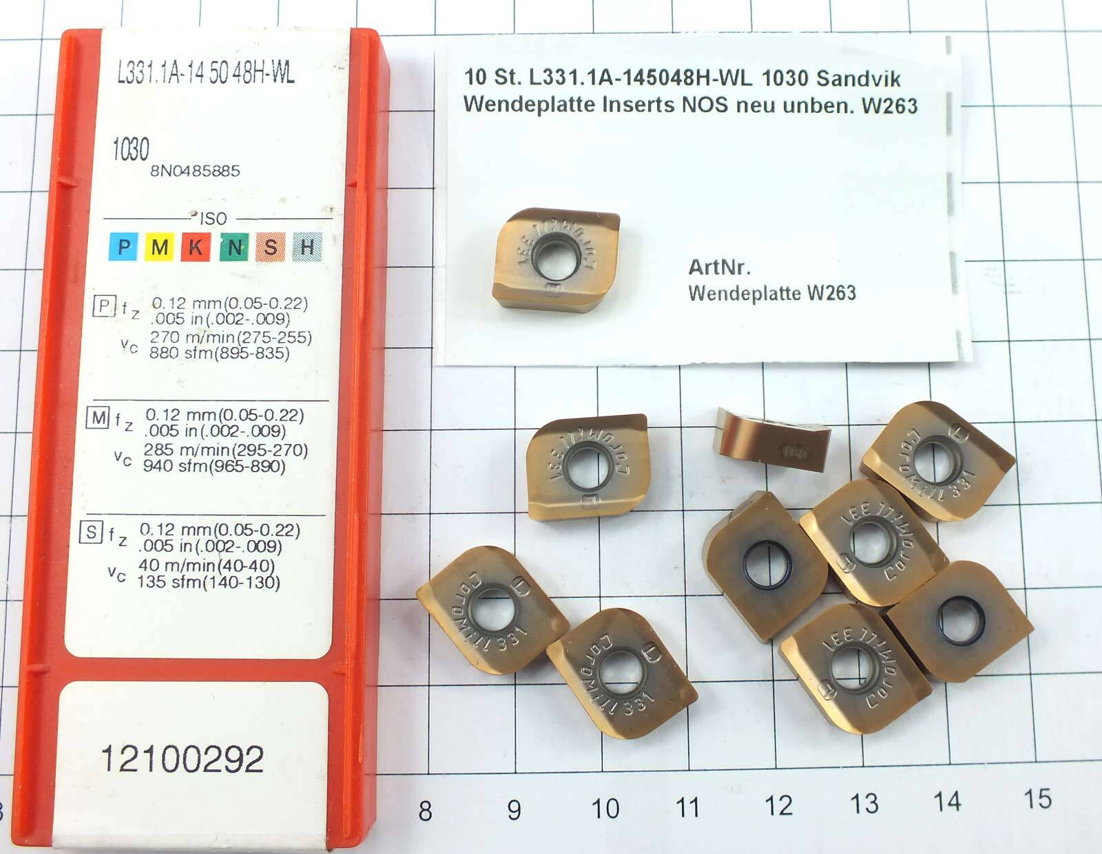 10 St. L331.1A-145048H-WL 1030 Sandvik Wendeplatte Inserts NOS neu un ...